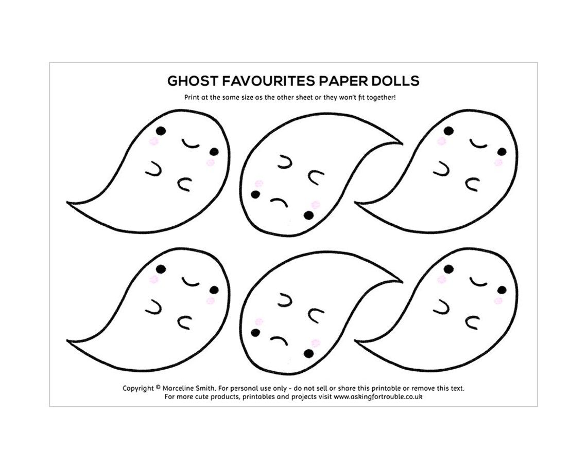 Halloween Ghost Kawaii Printable Paper Doll - Etsy