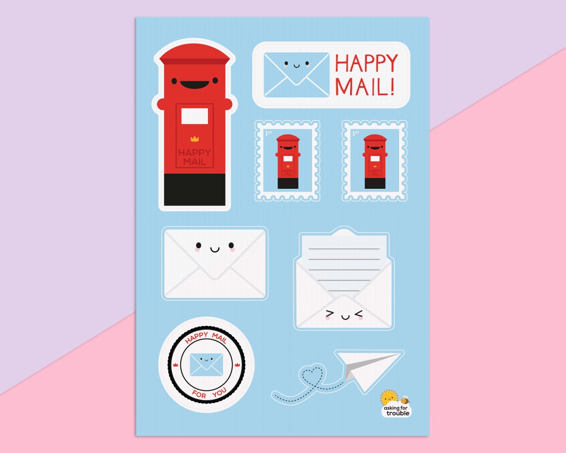 Kawaii Happy Mail Stickers - Etsy