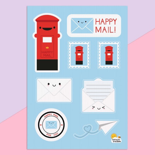 Happy Mail Kawaii Postbox Stickers - Etsy