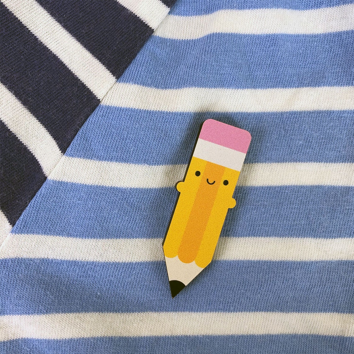 Happy Pencil Kawaii Wooden Pin/brooch - Etsy