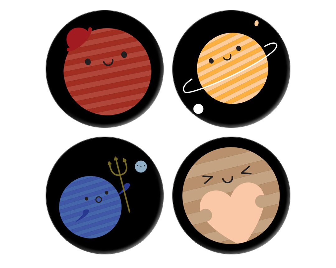 Kawaii Solar System Badges Planets in Space - Etsy