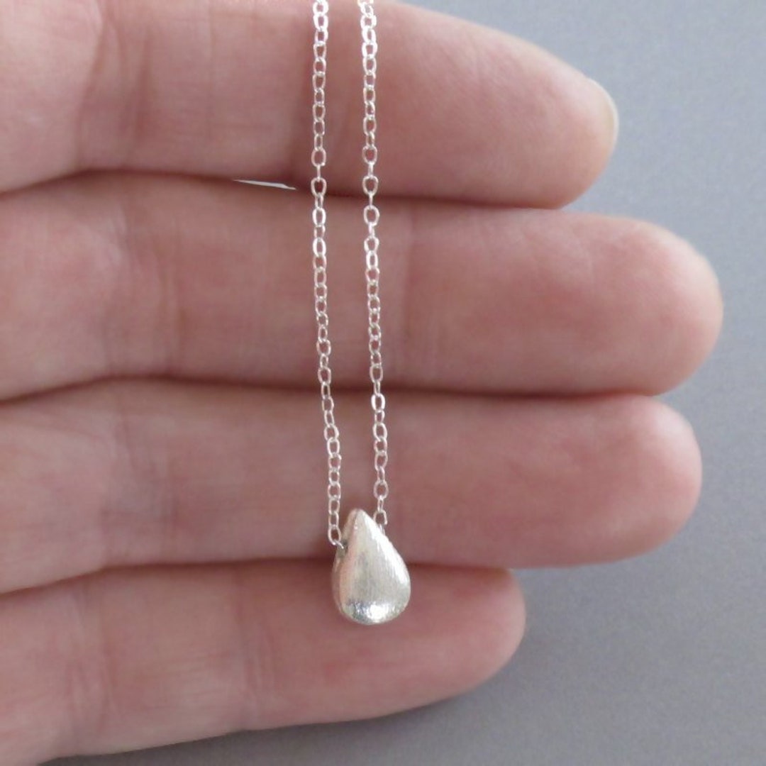 Tiny Sterling Silver Teardrop Charm Necklace: Minimalist Boho Djstrang ...
