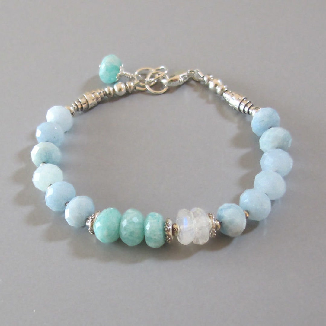 Aquamarine Amazonite Rainbow Moonstone Bracelet Sterling Silver ...