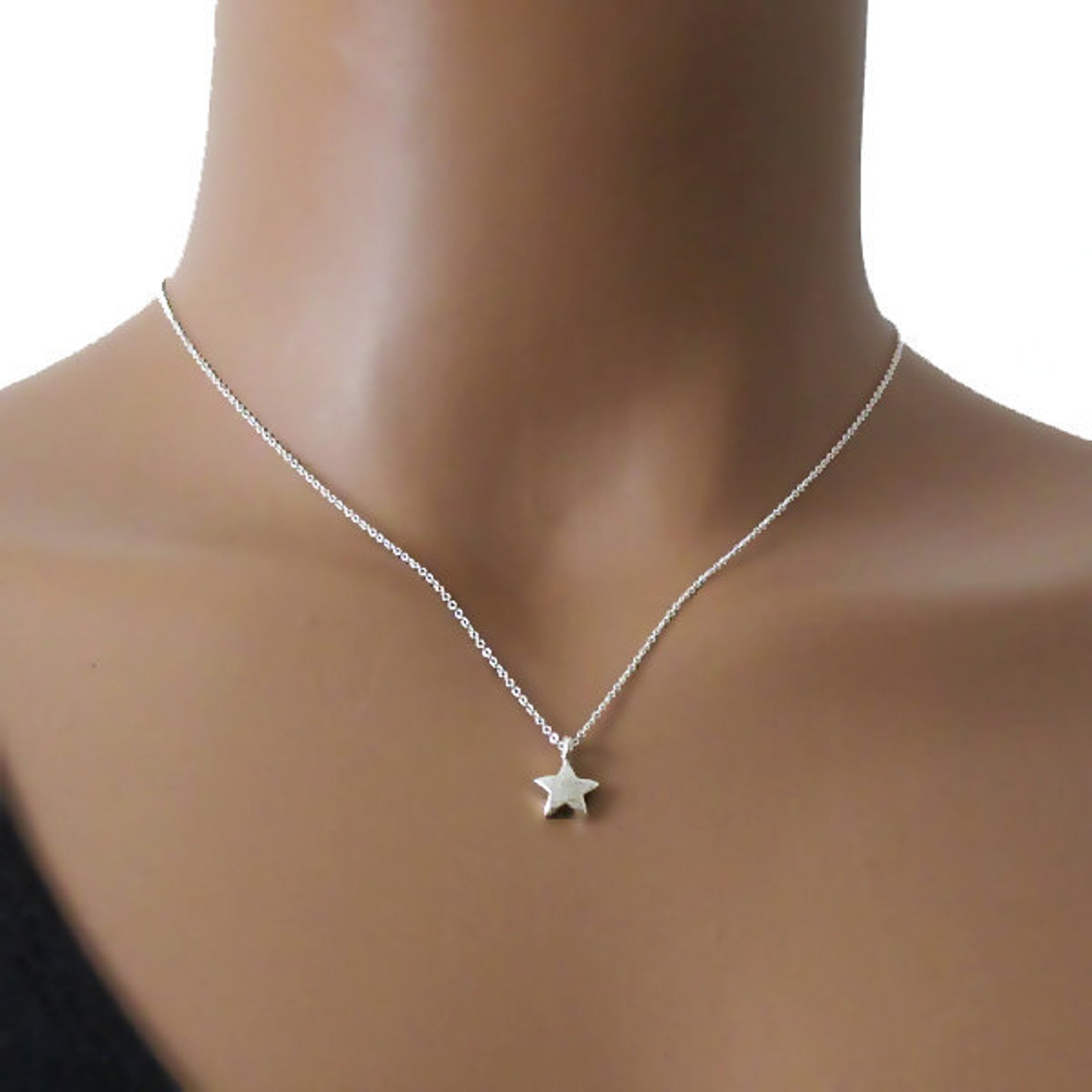 Tiny Silver Star Charm Necklace Sterling Chain Djstrang Boho - Etsy