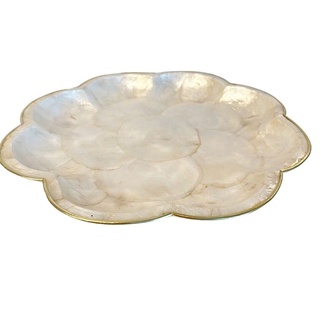 Scalloped Capiz Shell Platter With Brass Edge - Etsy