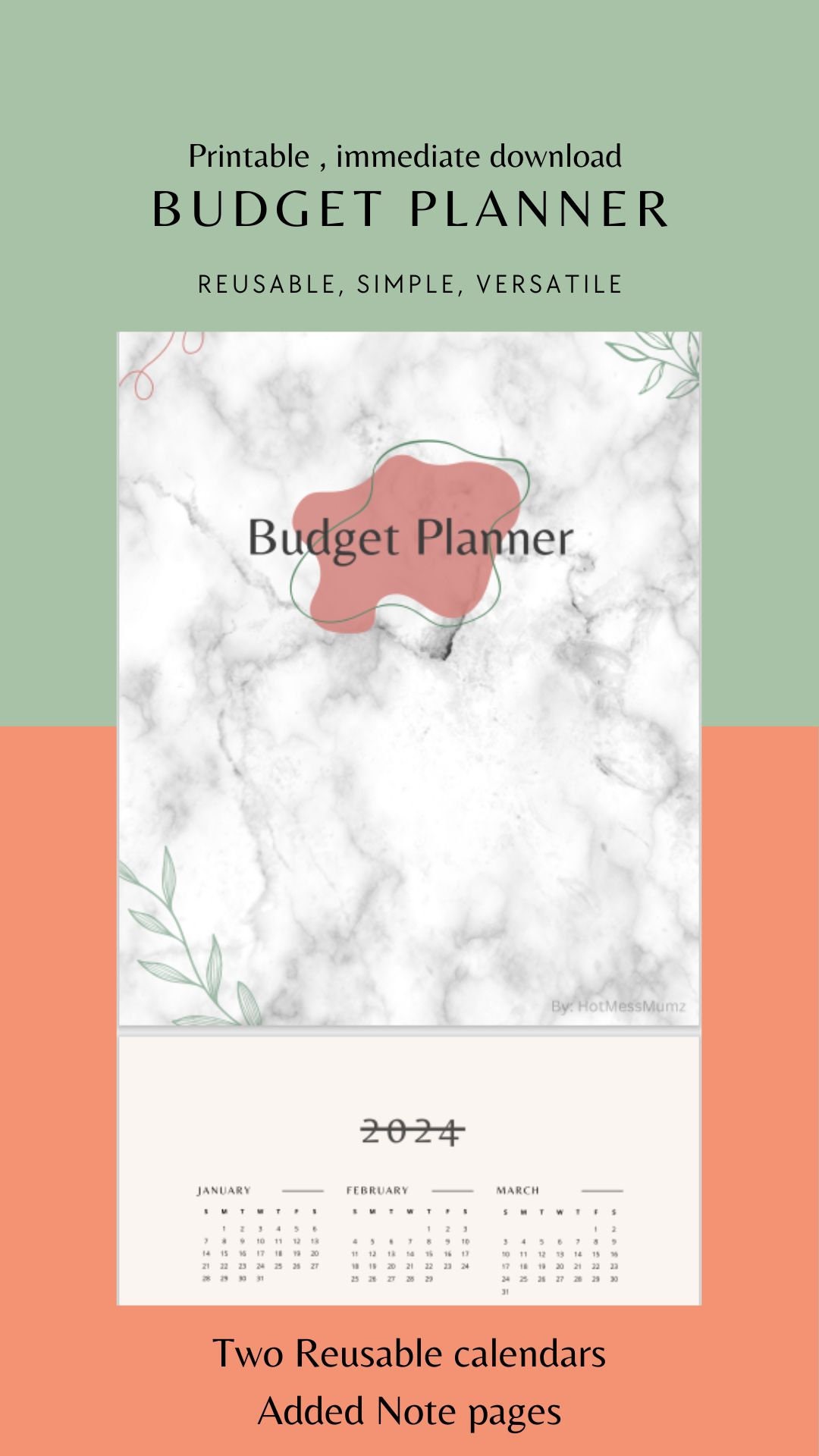 Budget Planner, Printable, Reusable, Calendar Features - Etsy