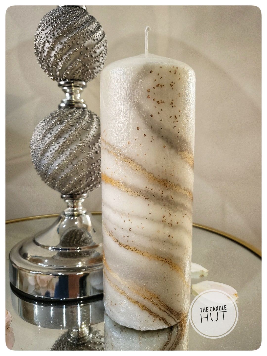 Golden White & Grey Handmade Pillar Candle - Etsy