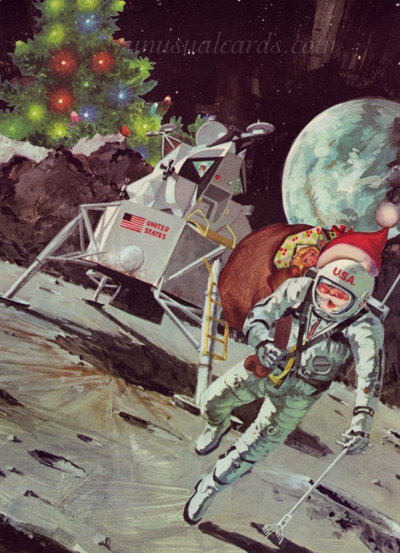 Space Santa box set of moon landing Christmas Cards from | Etsy
