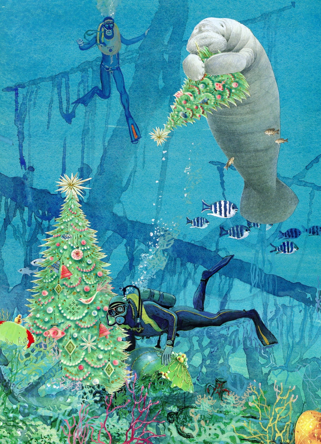 Diving Into the Holidays, Box Set of 10 Manatee Undersea Christmas ...