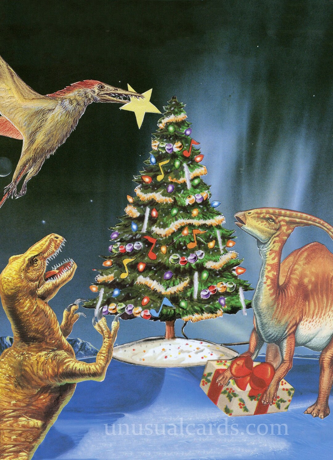 Decorating the Tree, Box Set of 10 Dinosaur Holiday Cards for Everyone ...