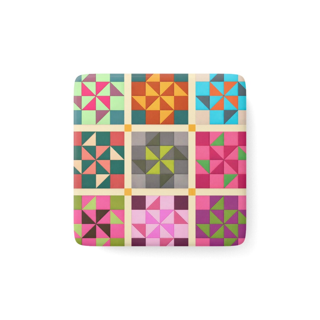 Pinwheel Quilt Block Porcelain Magnet - Etsy