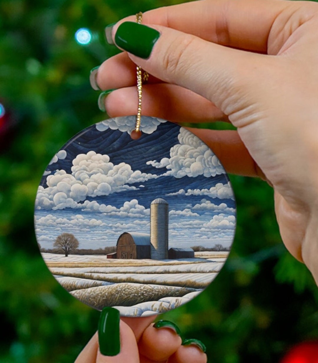 Two Barns Ceramic Christmas Ornament, Double Sided With 2 Unique ...