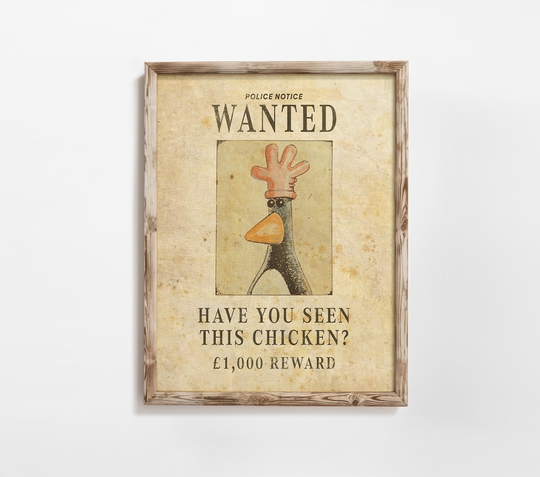 Feathers Mcgraw Wanted Poster 18x24 Wall Art Wallace & Gromit Tribute ...