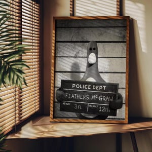 Feathers Mcgraw Mugshot Poster Vintage Film Decor Wallace & Gromit Art ...