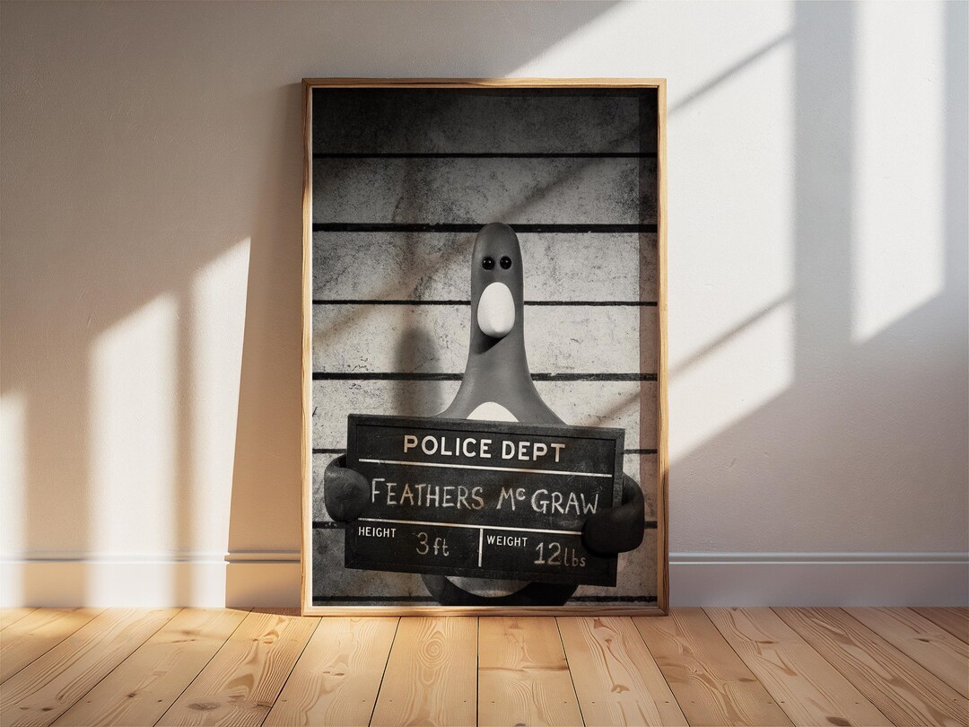Feathers Mcgraw Mugshot Poster Vintage Film Decor Wallace & Gromit Art ...