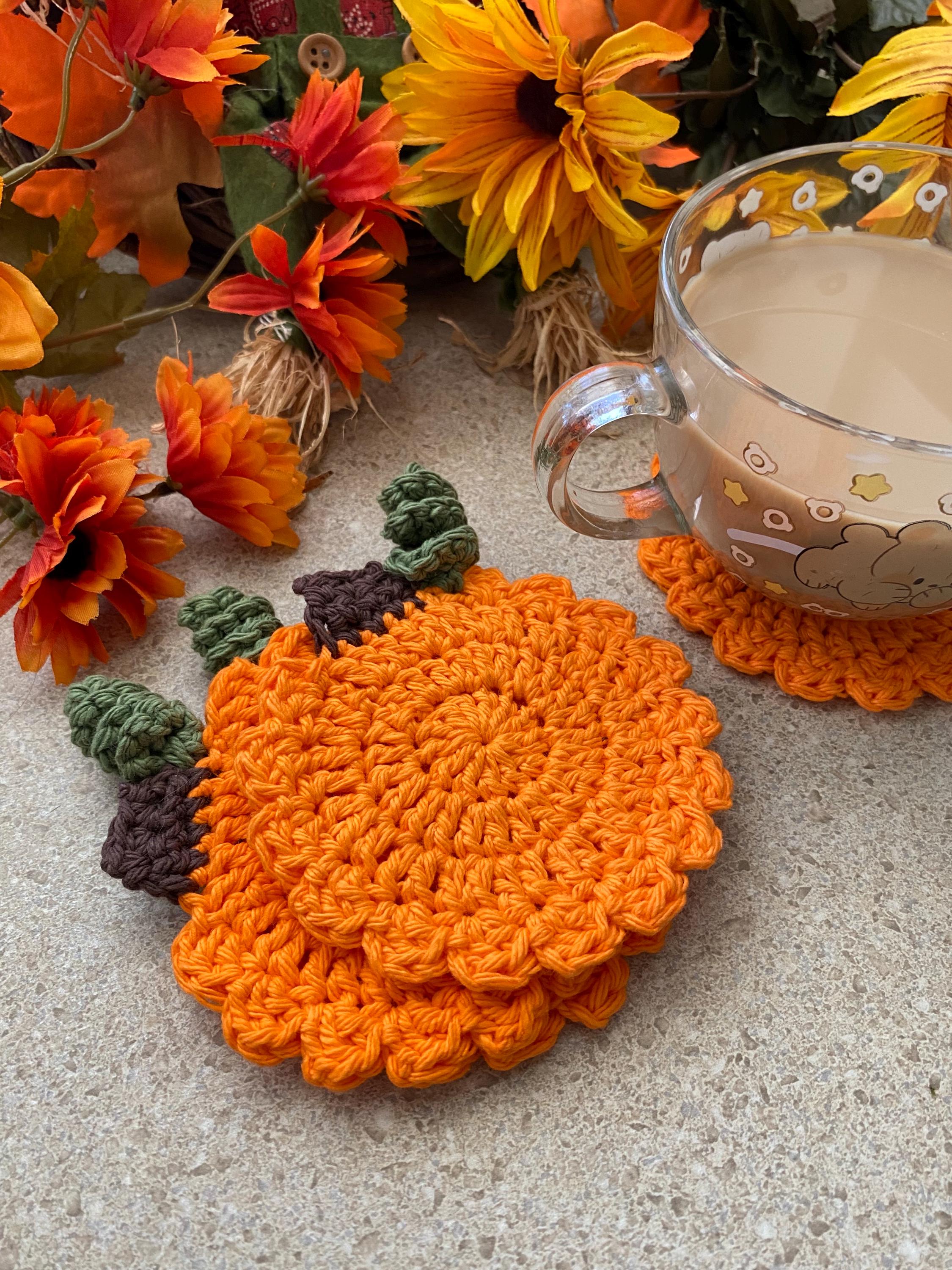 Pumpkin Coaster Set Crochet Coaster Set Handmade Coasters Fall Home ...