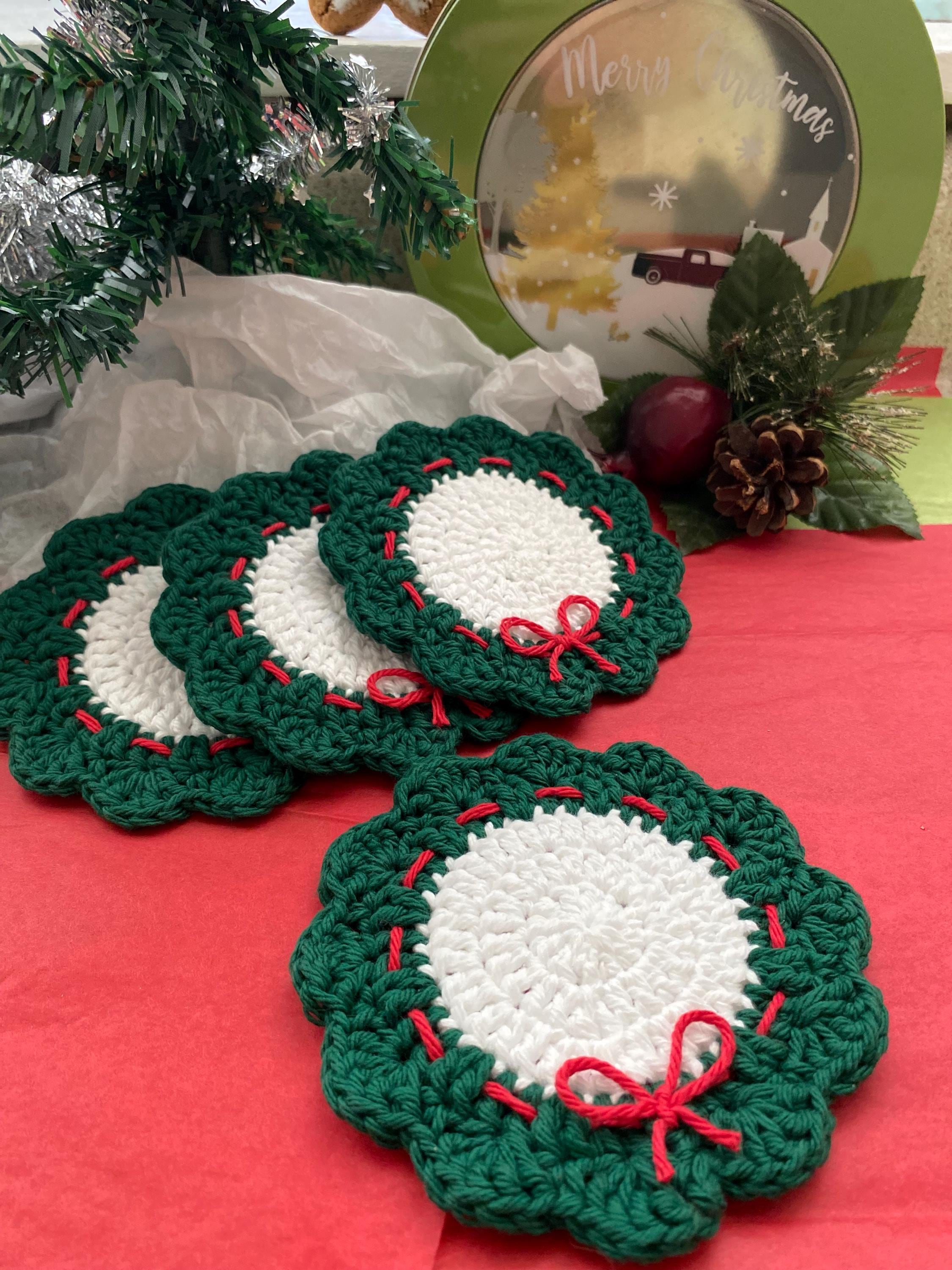 Christmas Wreath Coasters Set of 4 Crochet Coaster Set Handmade ...