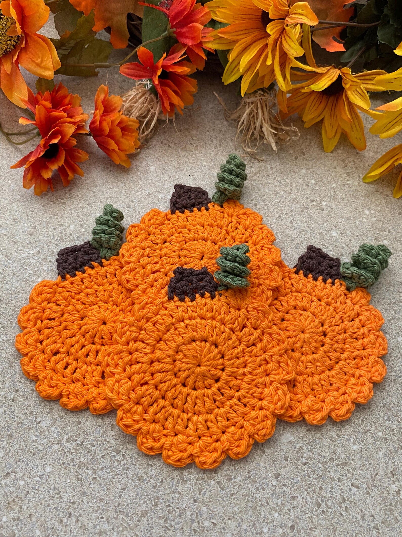 Pumpkin Coaster Set Crochet Coaster Set Handmade Coasters Fall Home ...