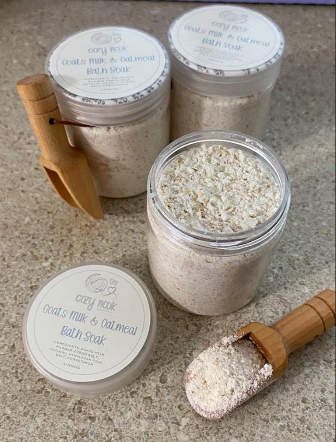 Goats Milk & Oatmeal Bath Powder With Scoop | Bath Soak Favors ...