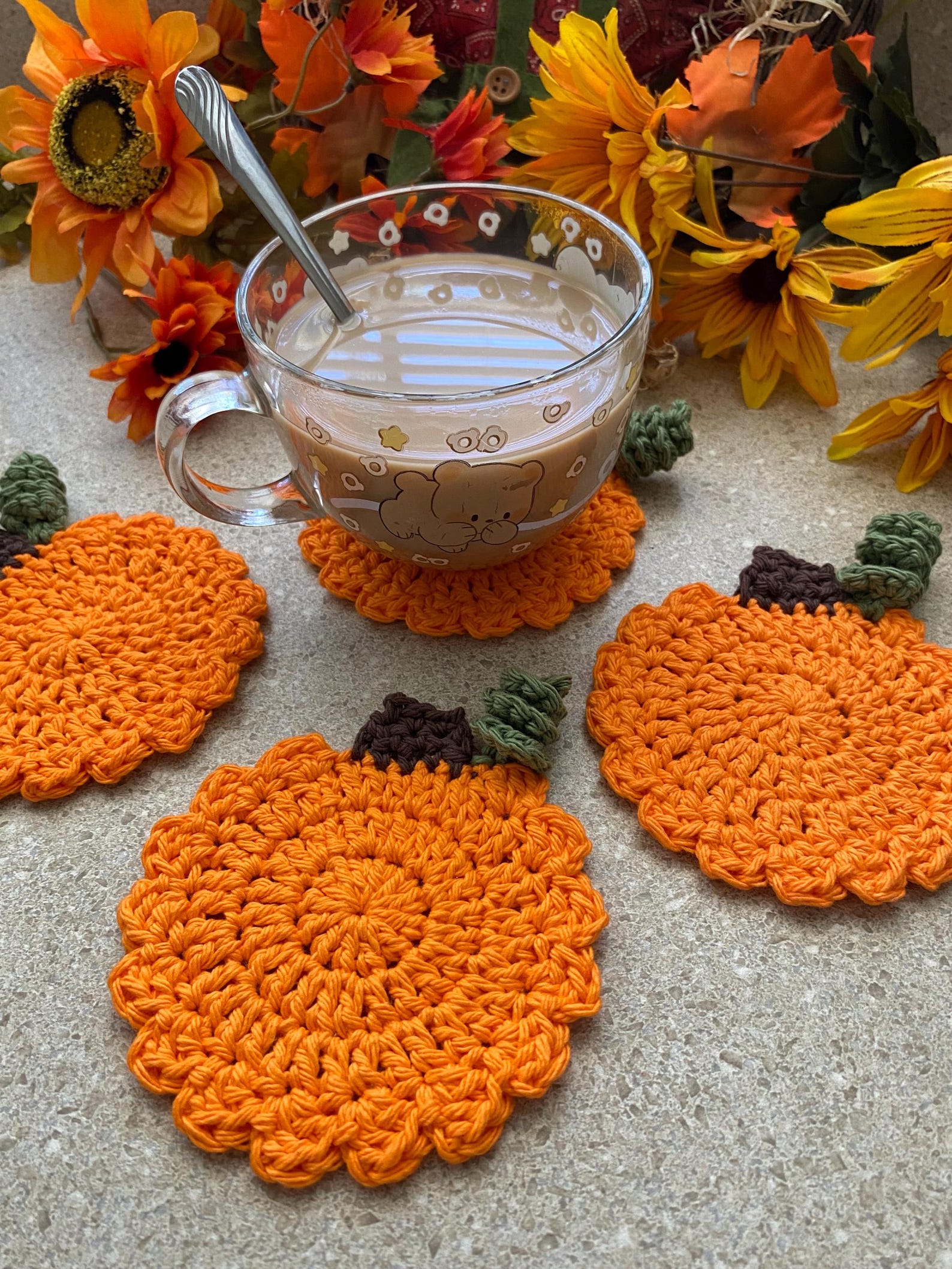 Pumpkin Coaster Set Crochet Coaster Set Handmade Coasters Fall Home ...