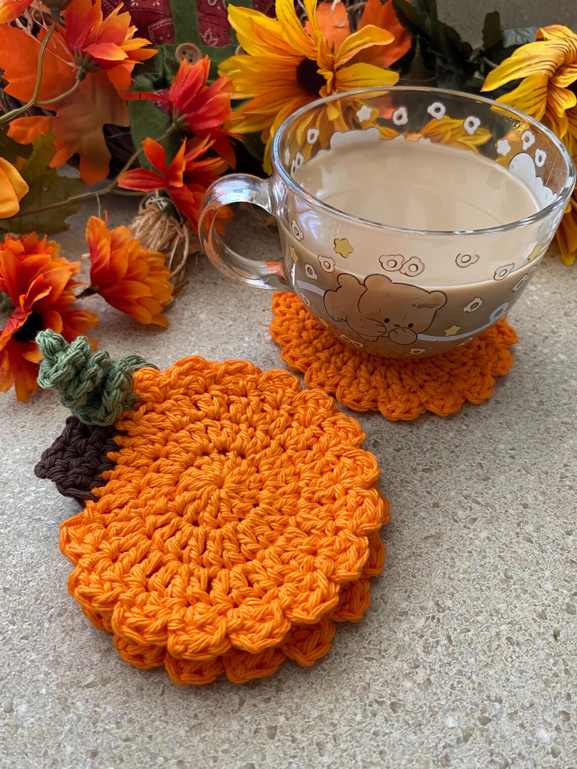 Pumpkin Coaster Set Crochet Coaster Set Handmade Coasters Fall Home ...