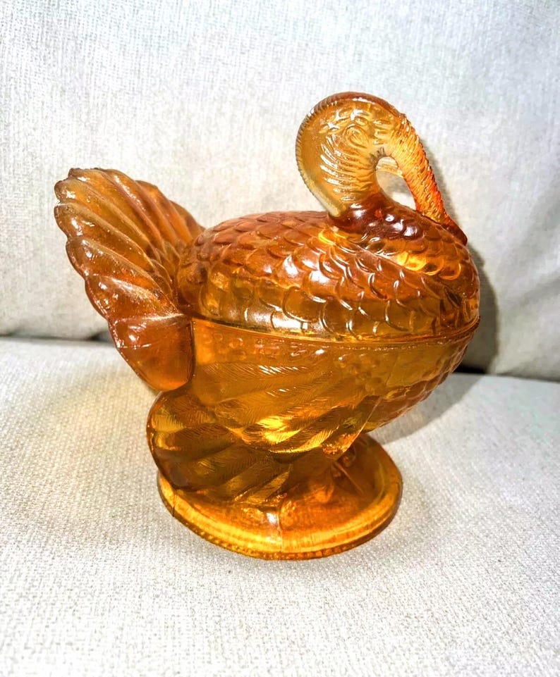 LE Smith Glass - “TURKEY” Amber Glass Lidded Candy Dish. - Etsy