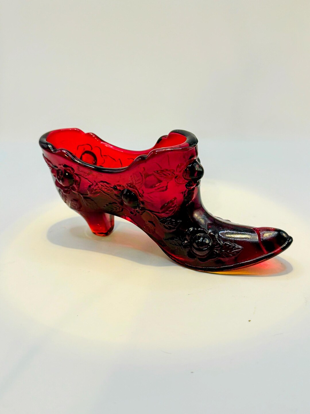 FENTON GLASS - Ruby Glass “ROSES” Slipper - Etsy