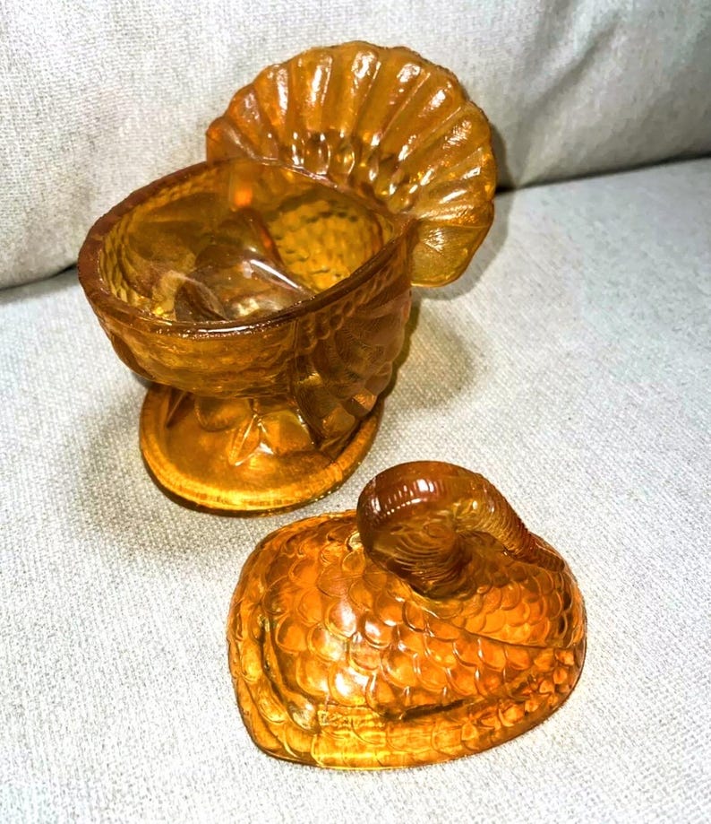 LE Smith Glass - “TURKEY” Amber Glass Lidded Candy Dish. - Etsy