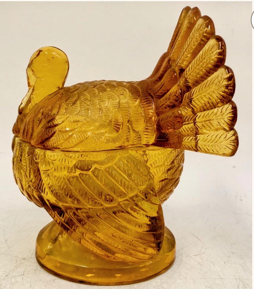 LE Smith Glass - “TURKEY” Amber Glass Lidded Candy Dish. - Etsy