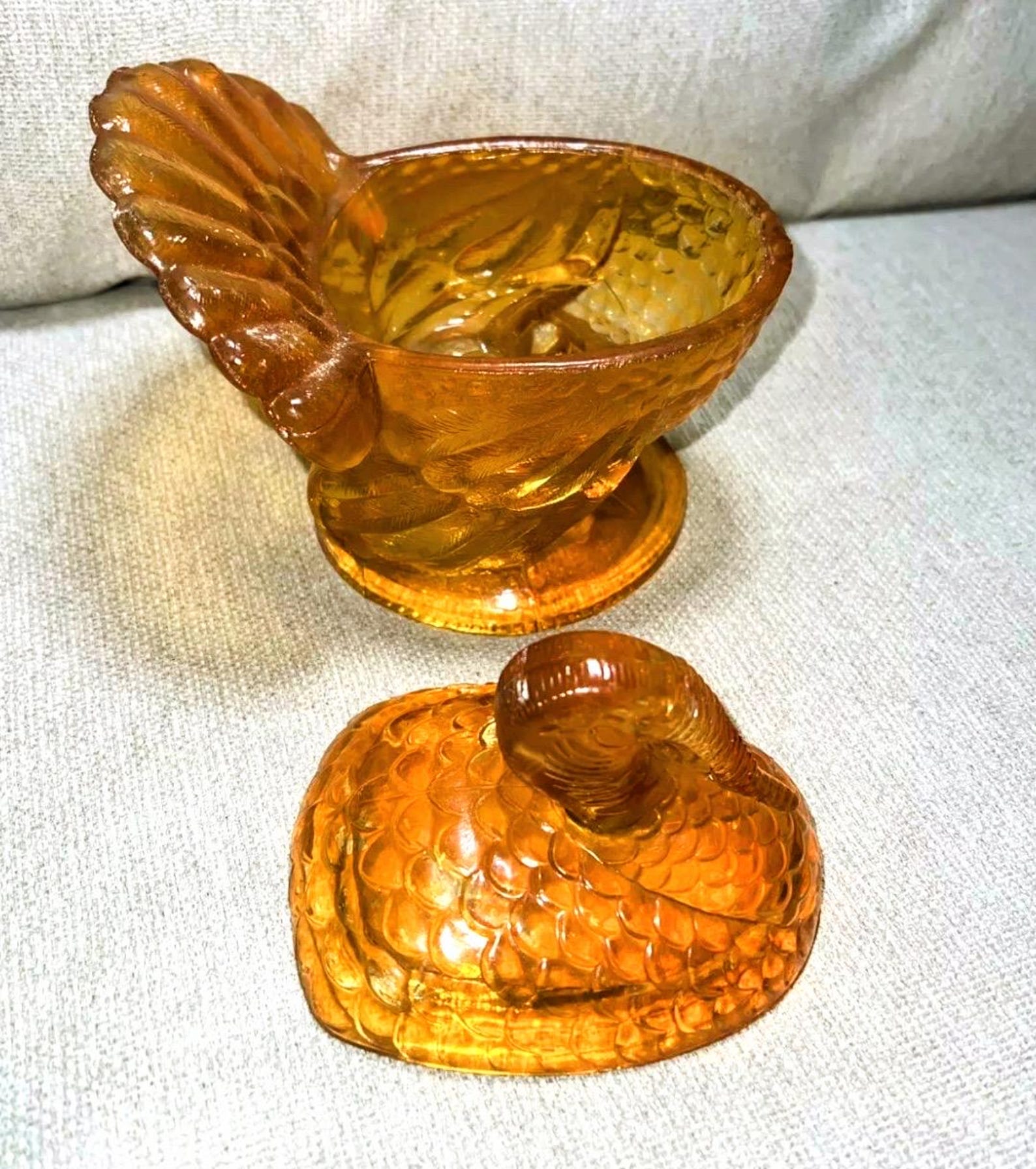 LE Smith Glass - “TURKEY” Amber Glass Lidded Candy Dish. - Etsy