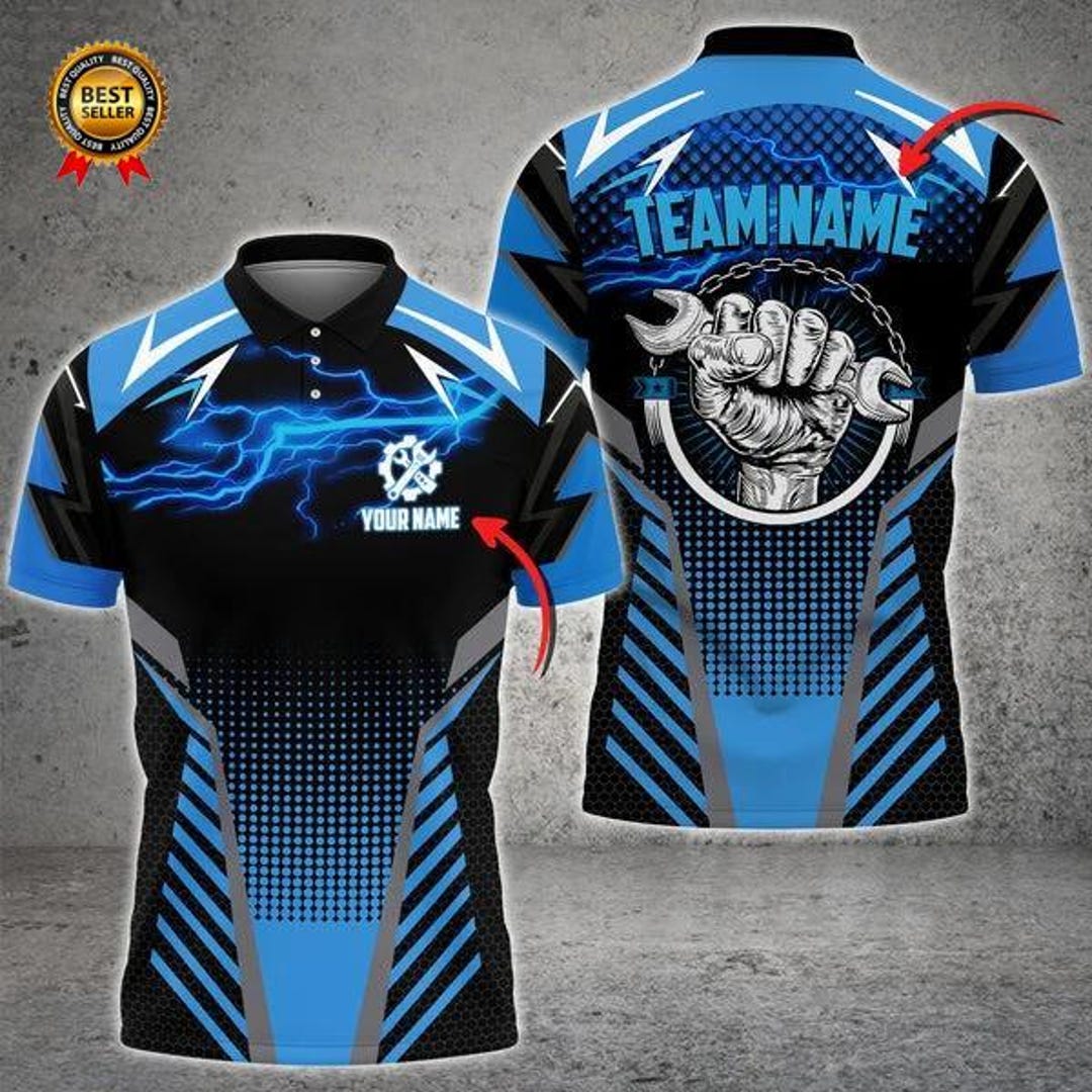 Custom Mechanic Polo Shirt - Personalized Blue Wrench Design for ...