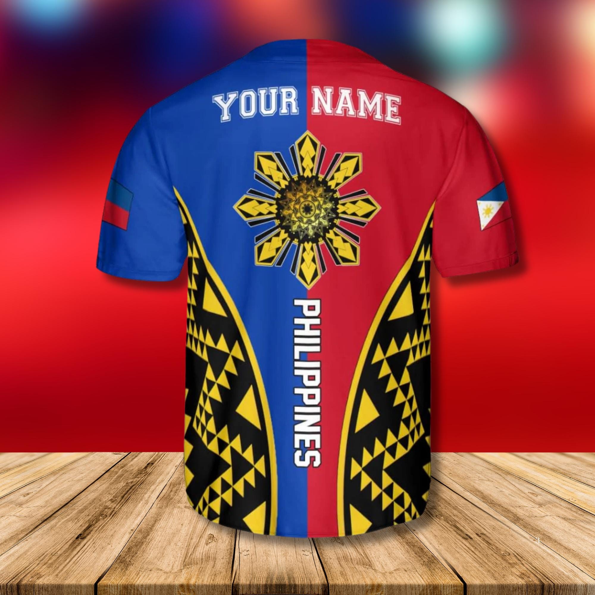 Custom Philippines Baseball Jersey With Tribal Pattern, Flag Colors and ...