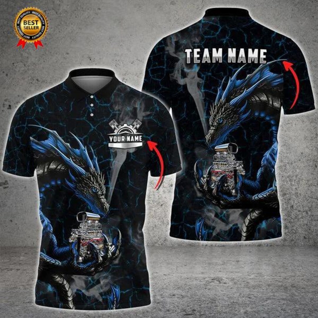 Custom Mechanic Polo Shirt - Personalized Dragon Engine Design for ...
