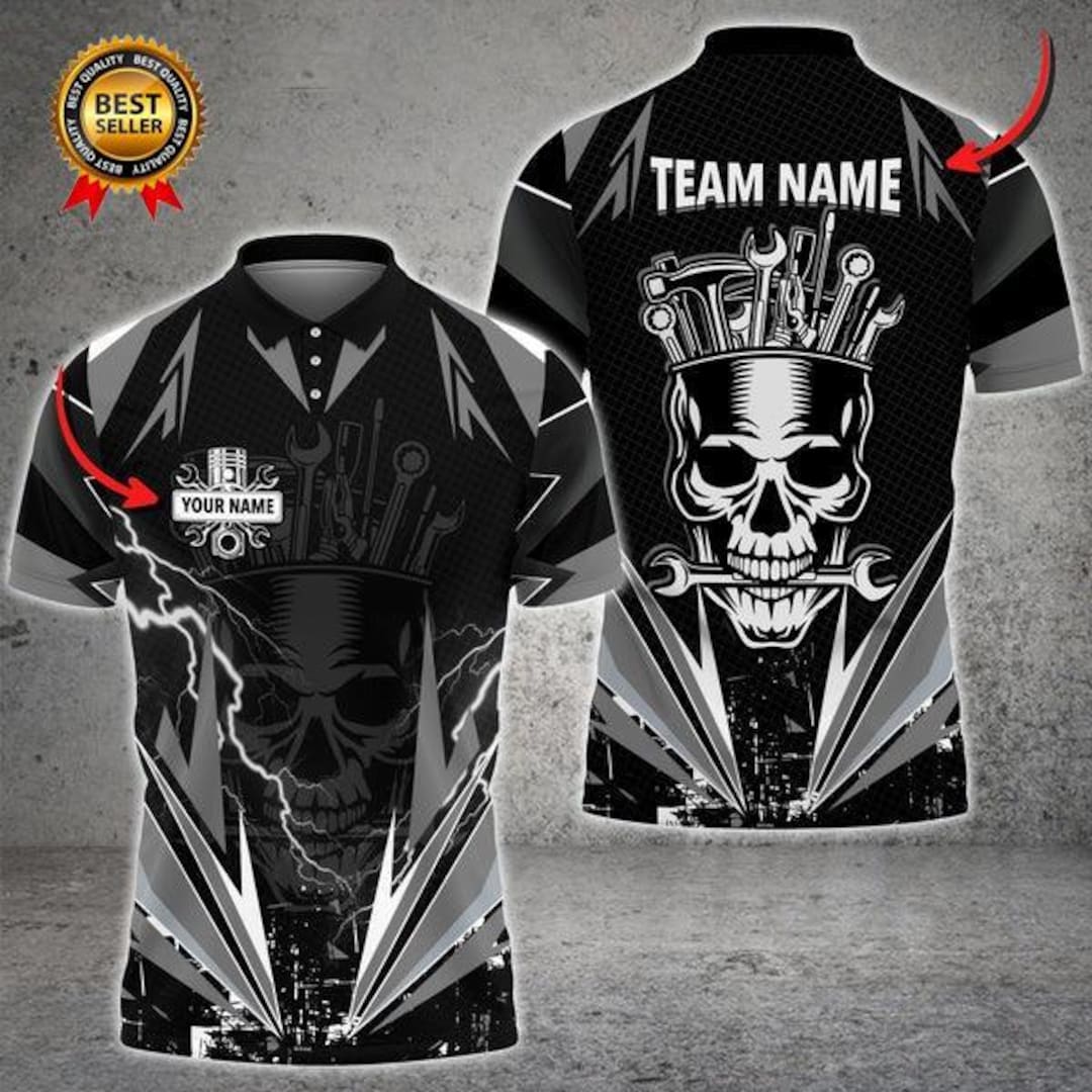Custom Mechanic Skull Polo Shirt - Personalized Name & Team Design - Etsy