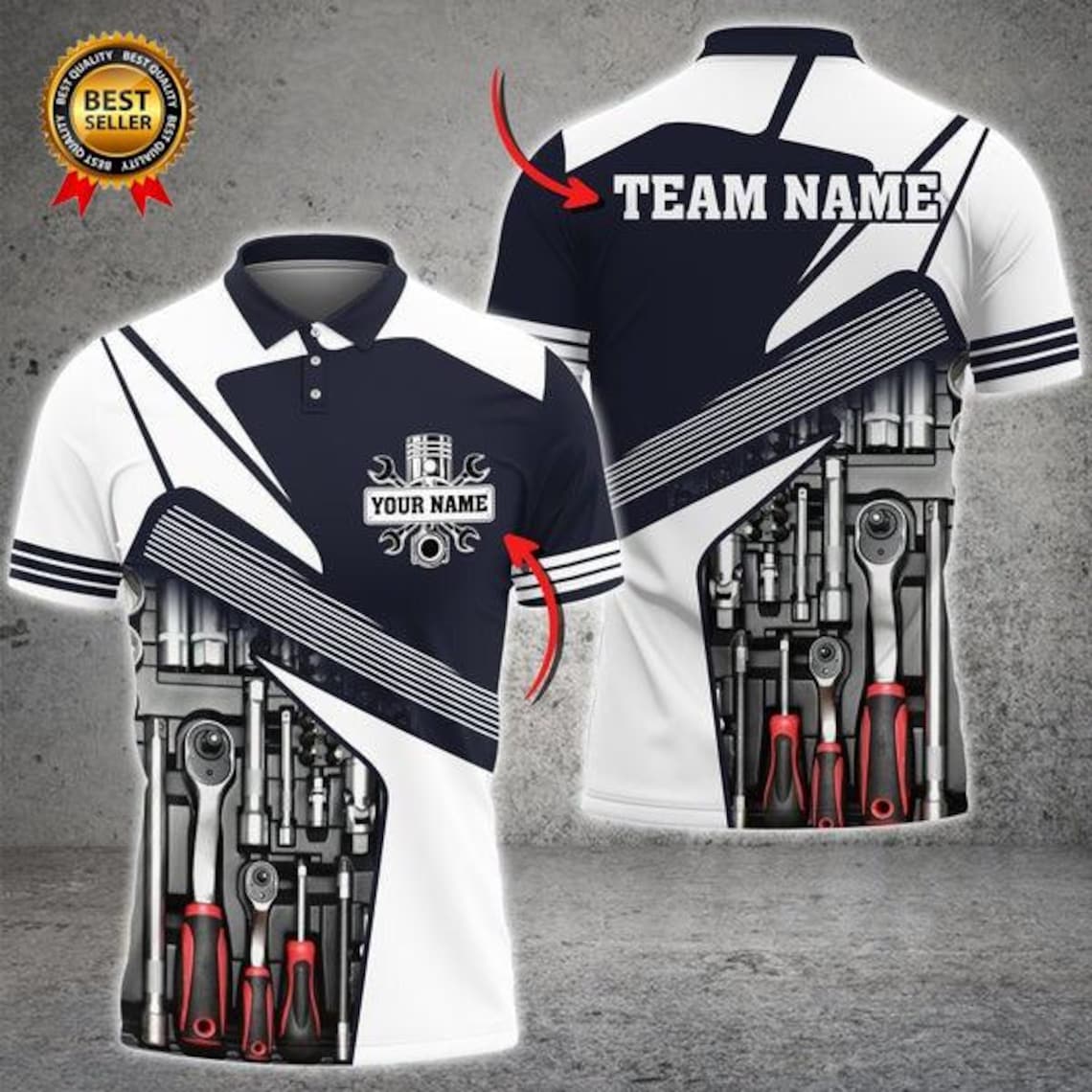 Custom Mechanic Tools White Polo Shirt - Personalized Name & Team ...
