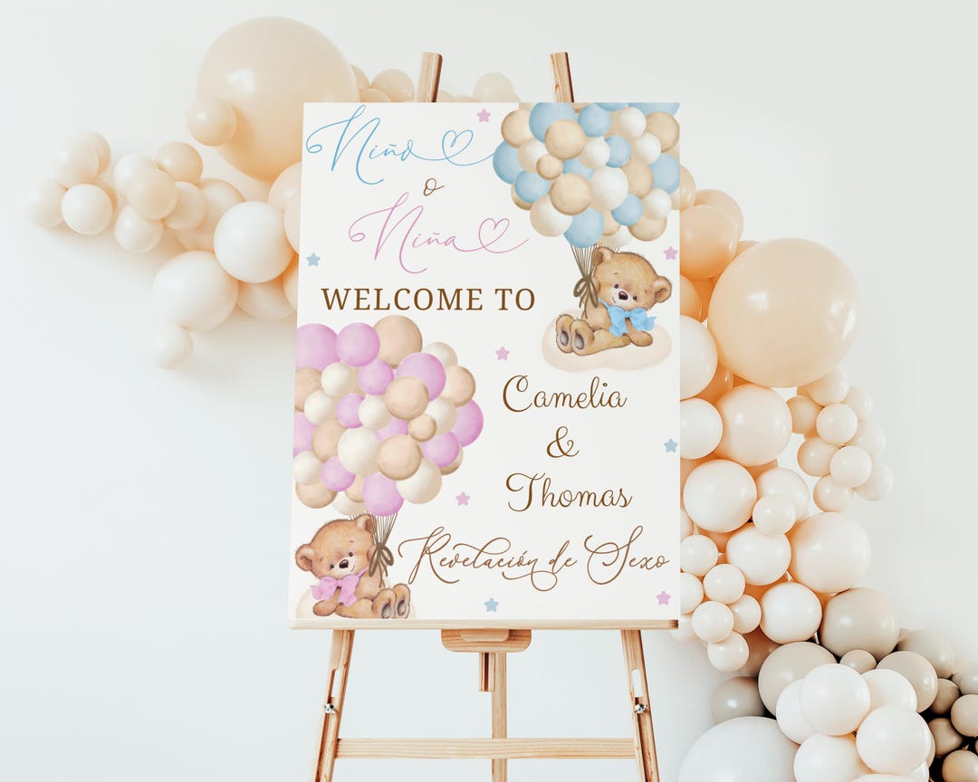 Spanish Teddy Bear Gender Reveal Welcome Sign (digital Editable ...