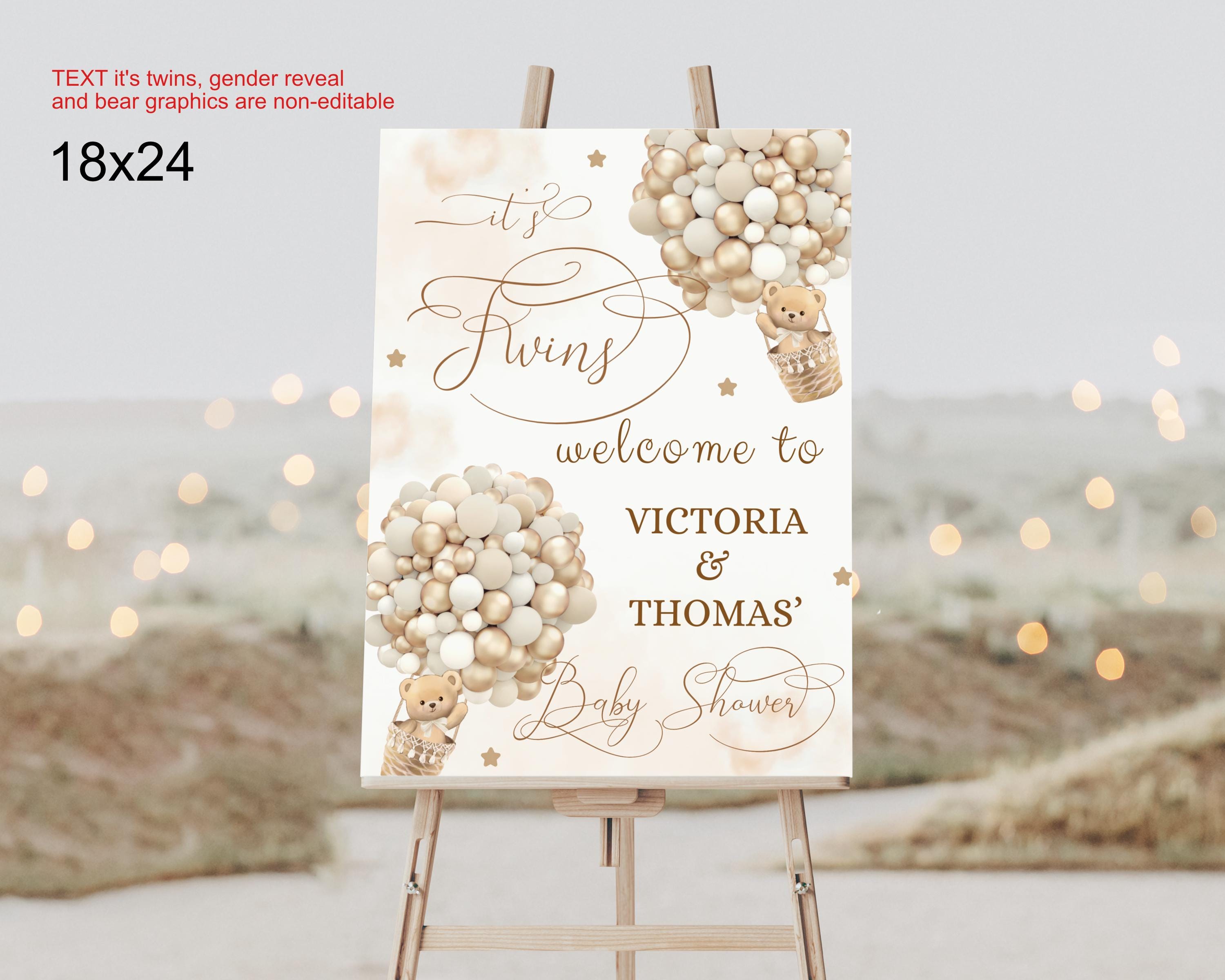 Twins Baby Shower Welcome Sign: Bear Balloons Decor (digital) - Etsy