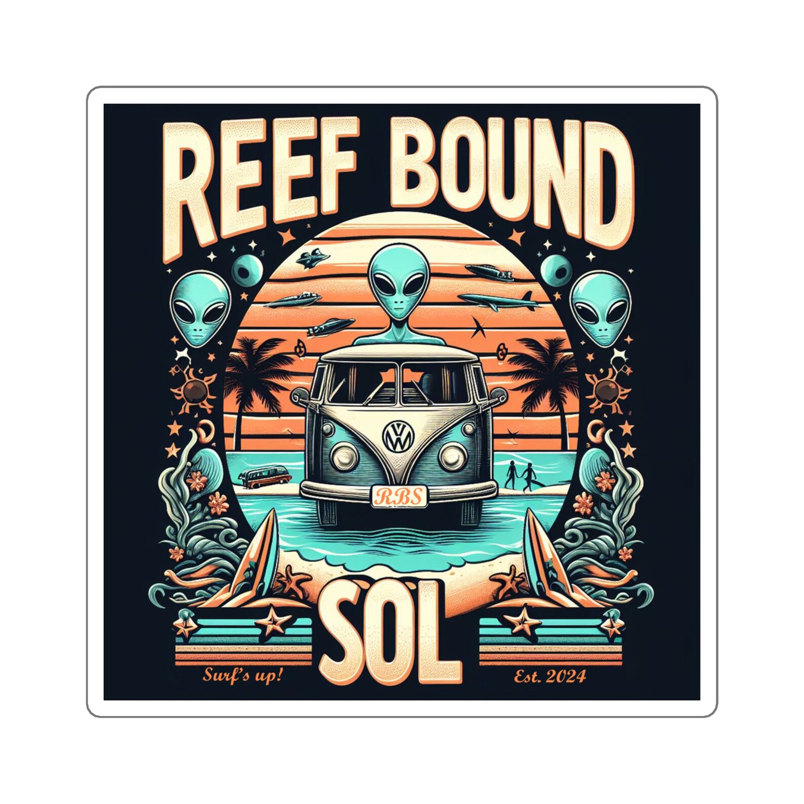Reef Bound Sol (RBS) Retro Alien VW Bug Decal - Etsy