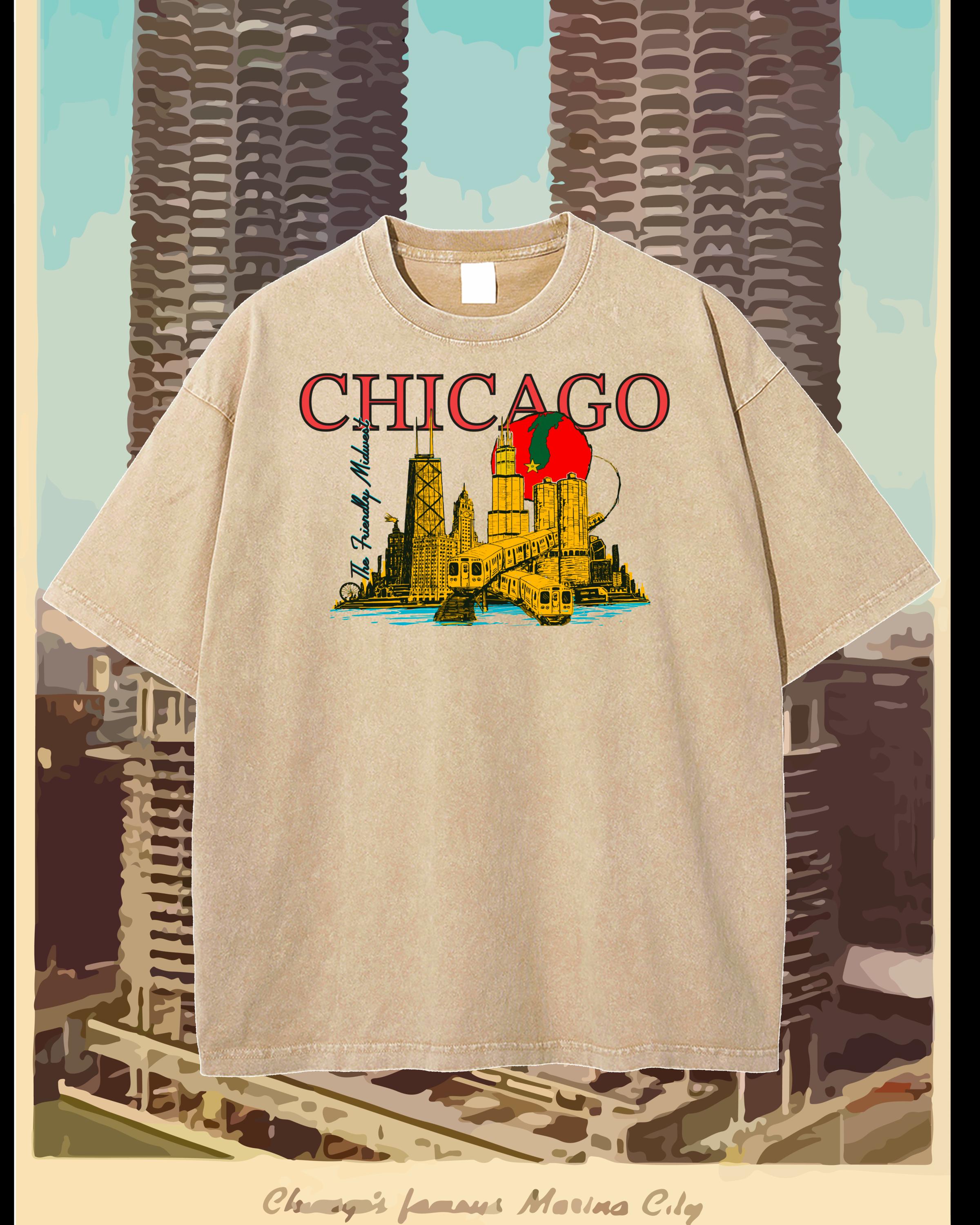 Chicago Architecture Vintage Style T-shirt, Snow Washed - Etsy