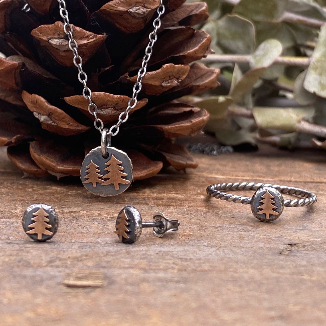 Pine Tree Stud Earrings, Forest Jewelry, Nature Jewelry, Tree Earrings ...