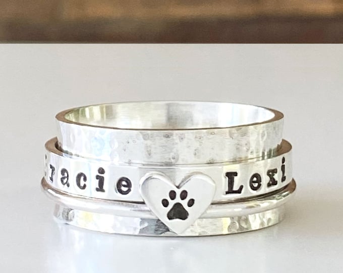 Paw Print Ring, Spinner Ring, Personalized Ring, Paw Print Jewelry, Pet ...
