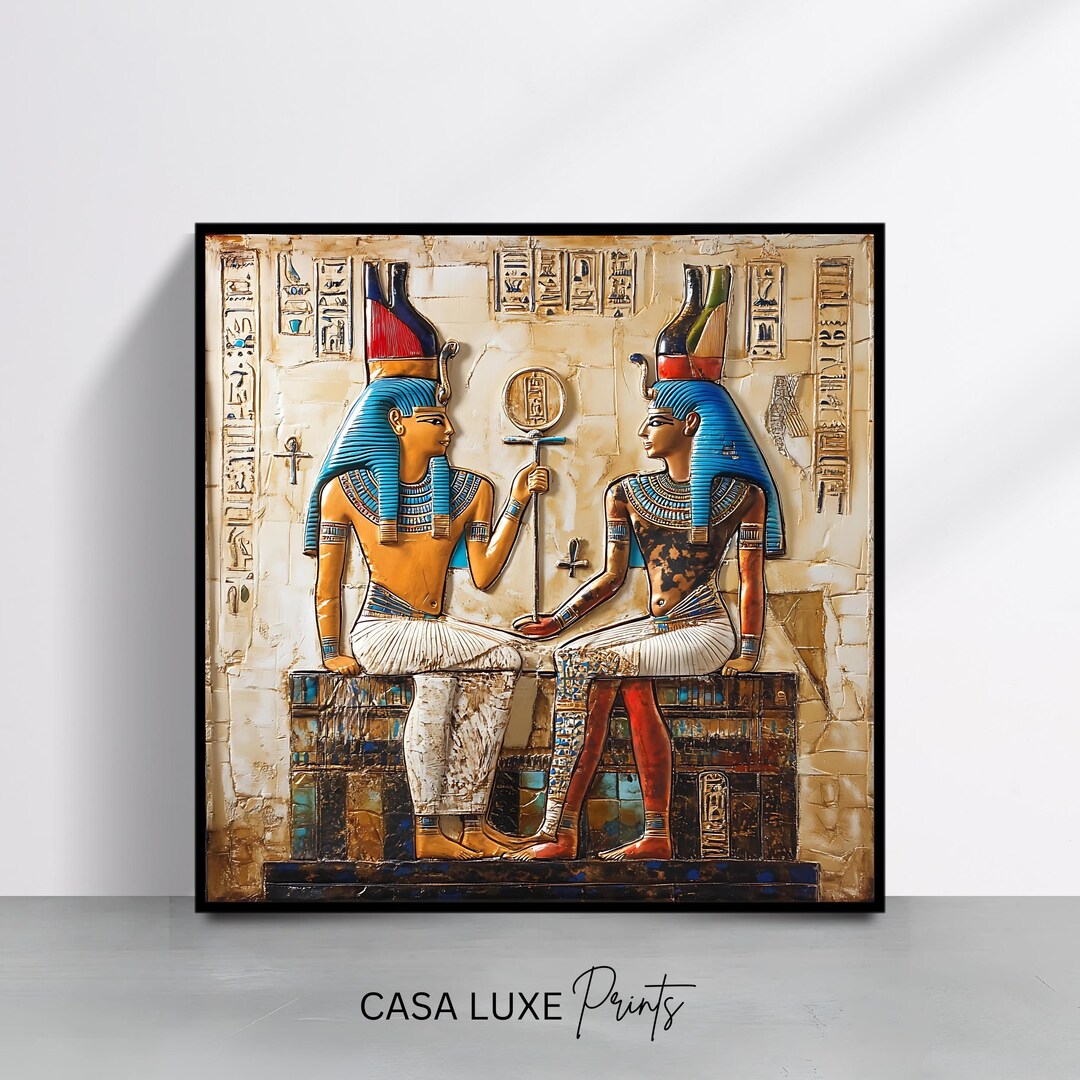 Ancient Egyptian Art Print, Pharaoh and Goddess Poster, Square Print ...