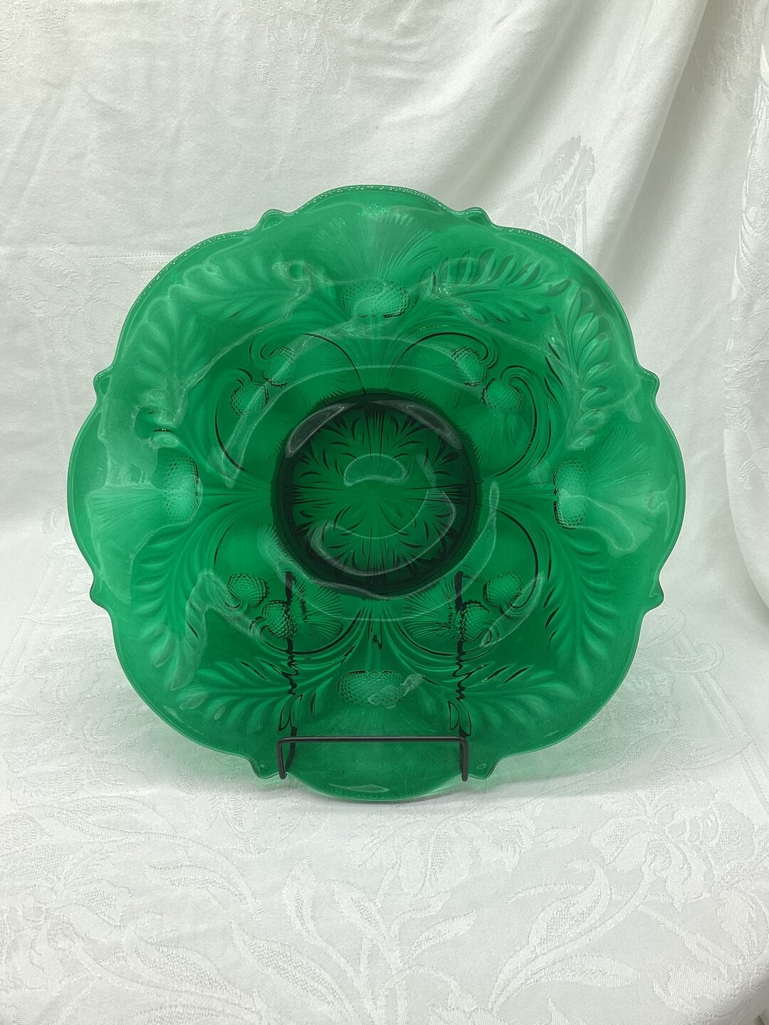 RARE Vintage MCM Mosser Emerald Green Inverted Thistle Pressed Glass ...