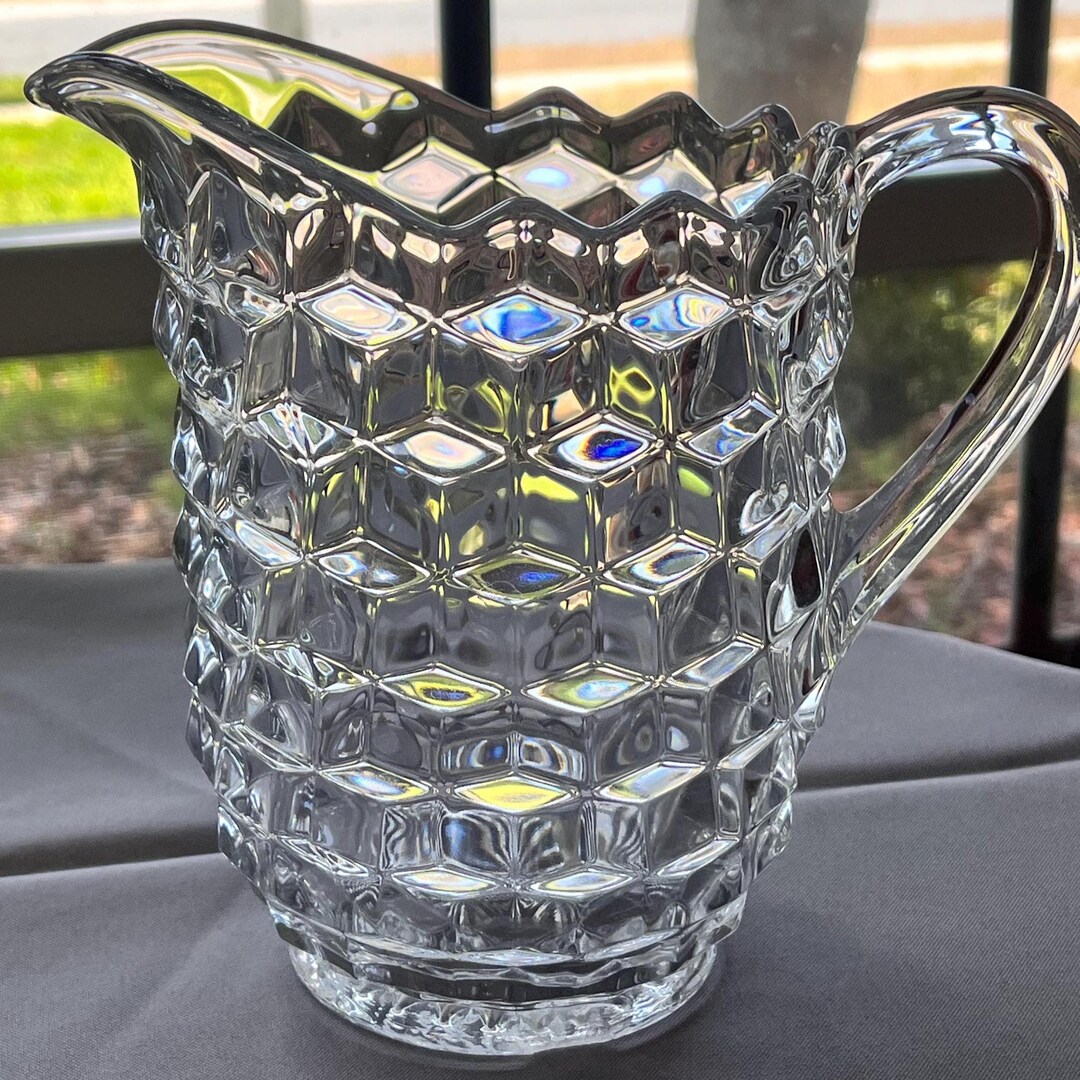Vintage Fostoria American Clear Glass Pitcher | Cube Block Barware - Etsy