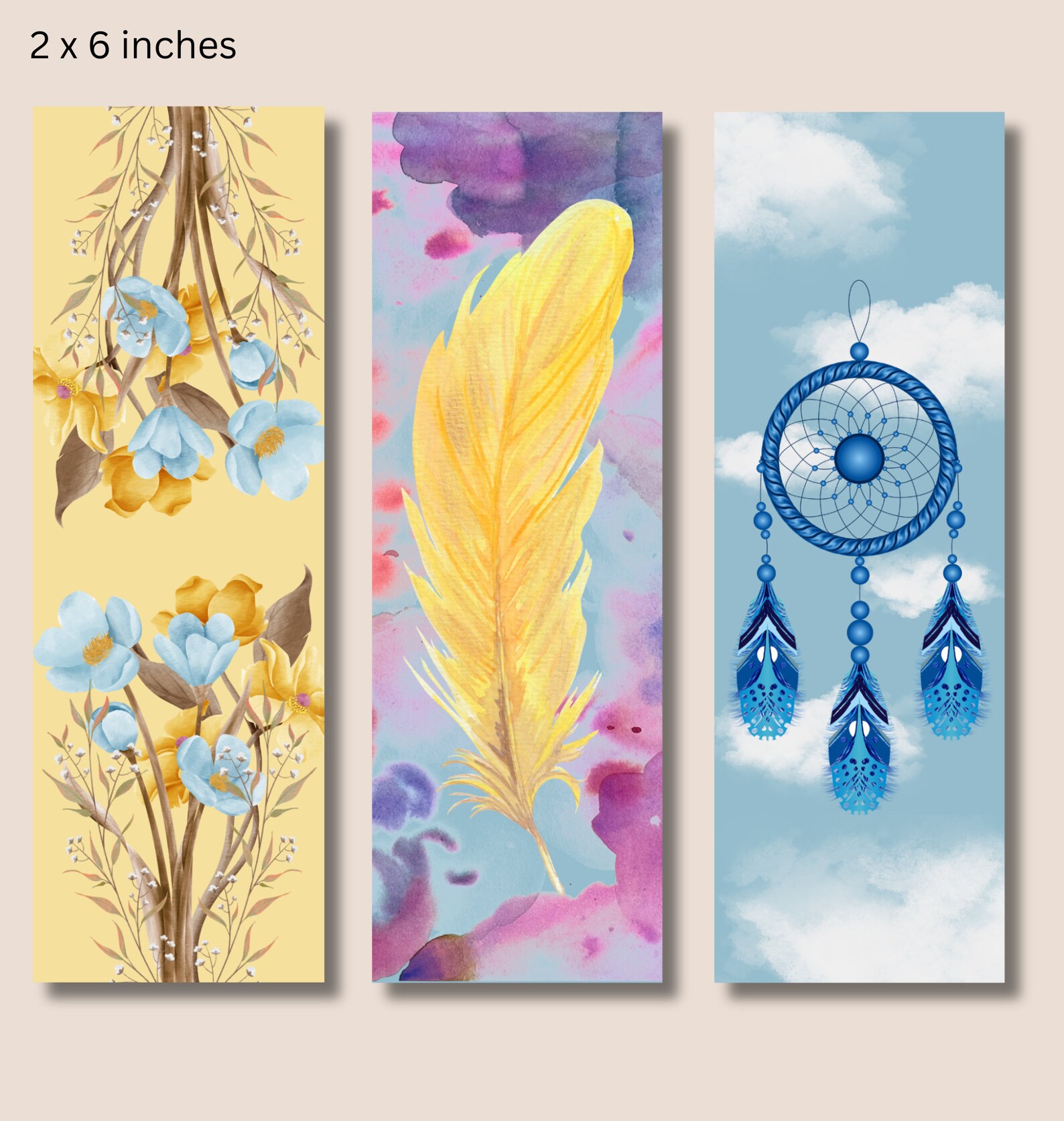 Pastel Bookmarks 9 Bundle Digital Print Flowers Hearts Feather ...