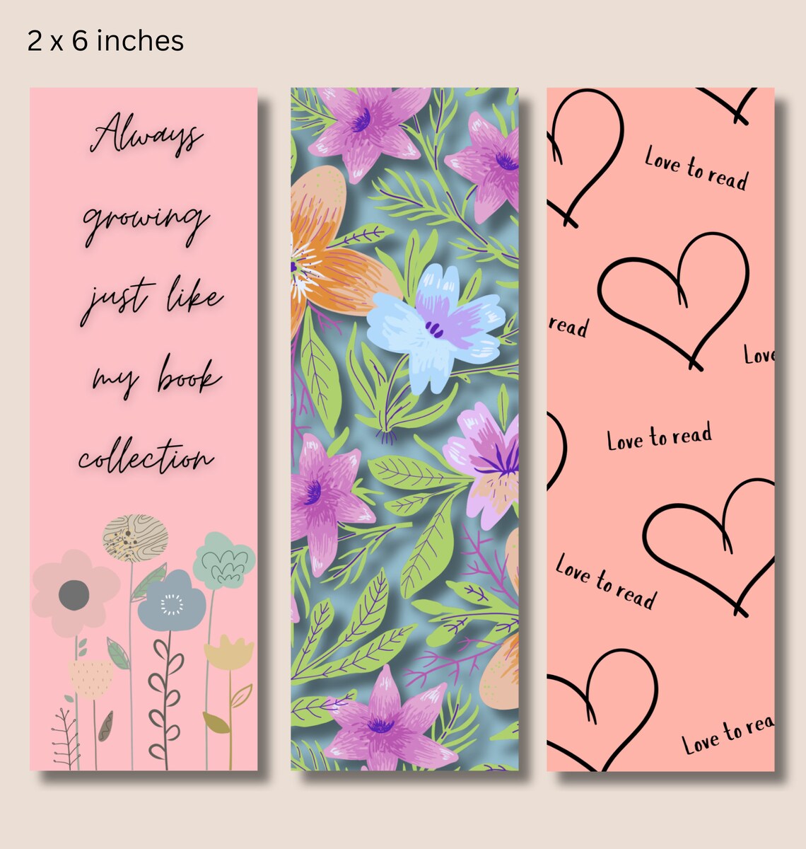 Pastel Bookmarks 9 Bundle Digital Print Flowers Hearts Feather ...