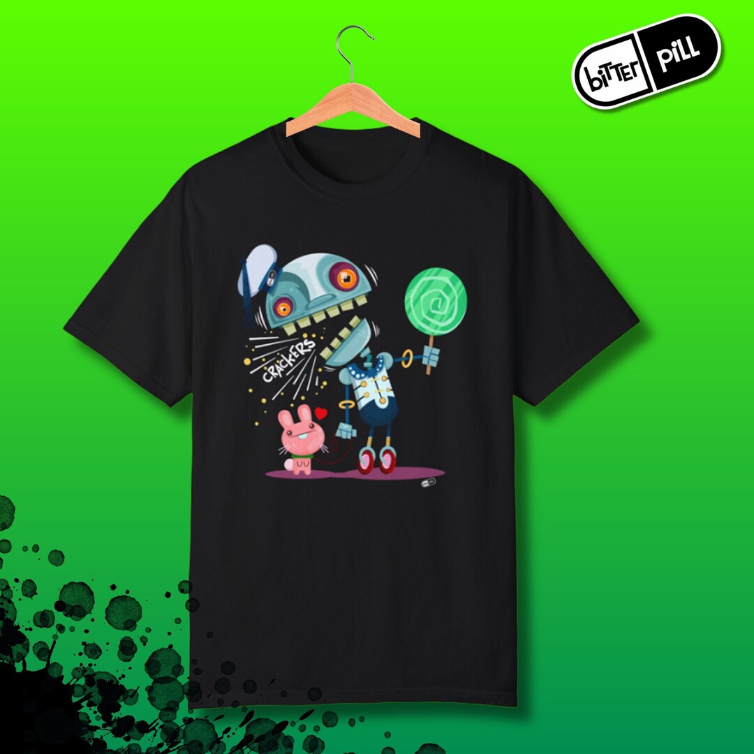 CRACKERS Cute Weird T-shirt Original Cartoon Graphic Strange Robot ...