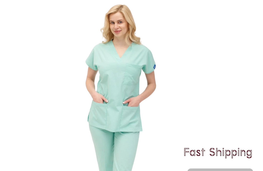 For Woman Nurse Dress,mint Green Scrubs Set,cotton Scrubs Set,flexible ...