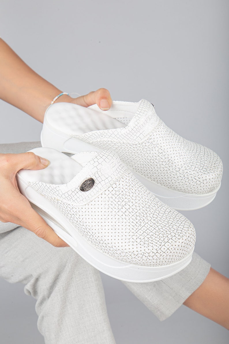 Orthopedic Nurse Clogs, White Silvery Pattern, Comfortable Slippers - Etsy