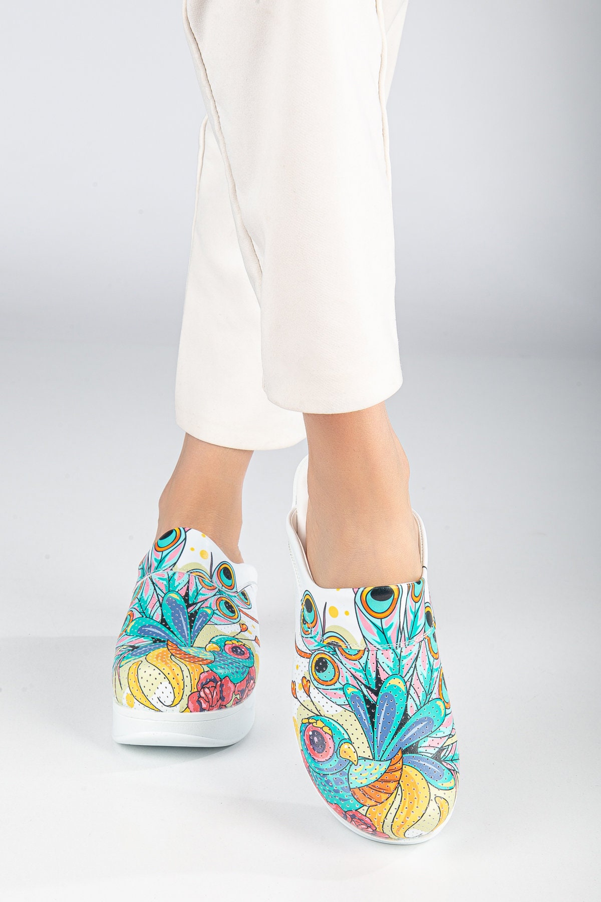 Patterned Nurse Clogs, Orthopedic Doctor Slippers, Peacock Design - Etsy
